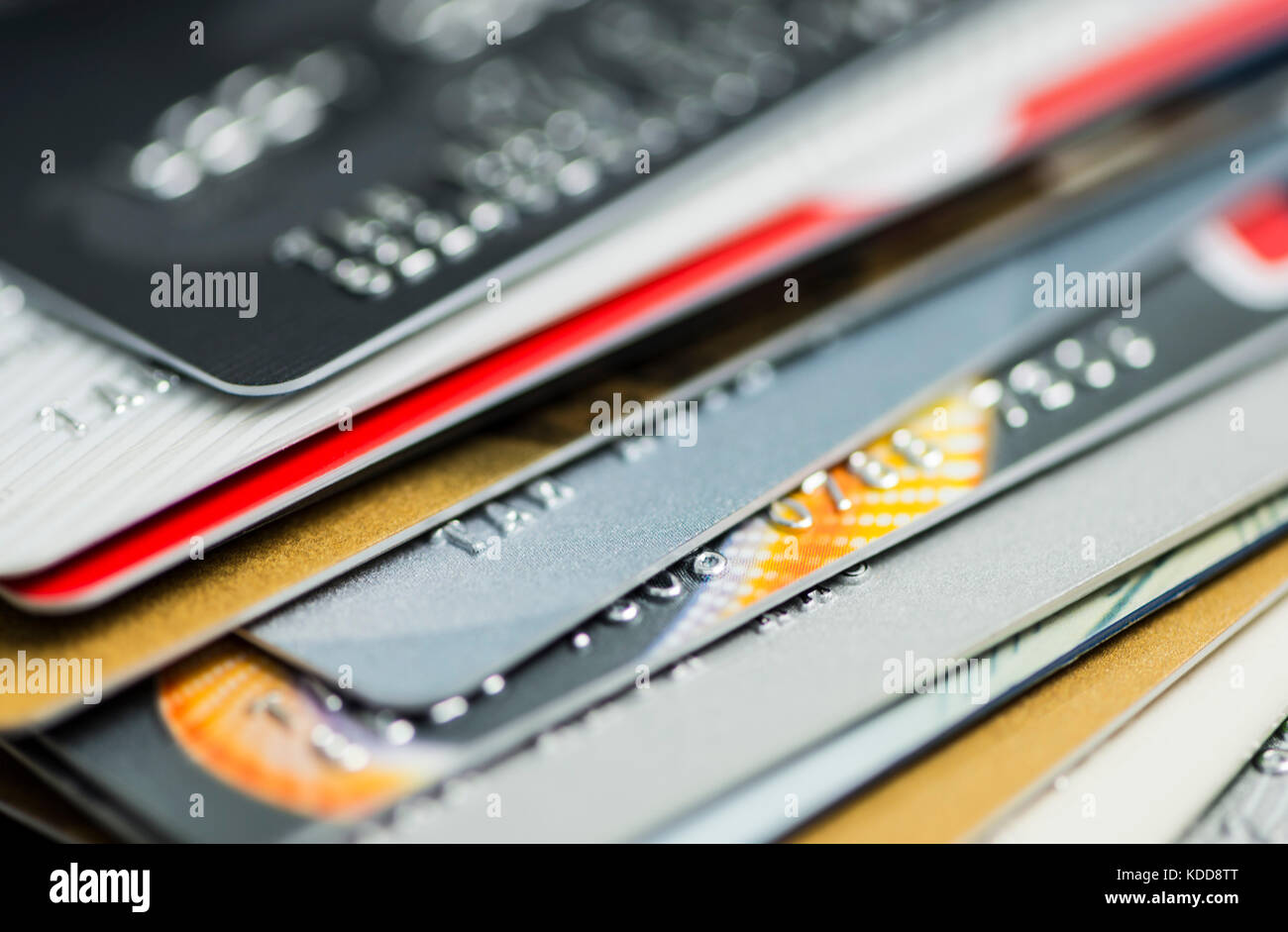 Stack of multicolored credit cards close-up Stock Photo - Alamy