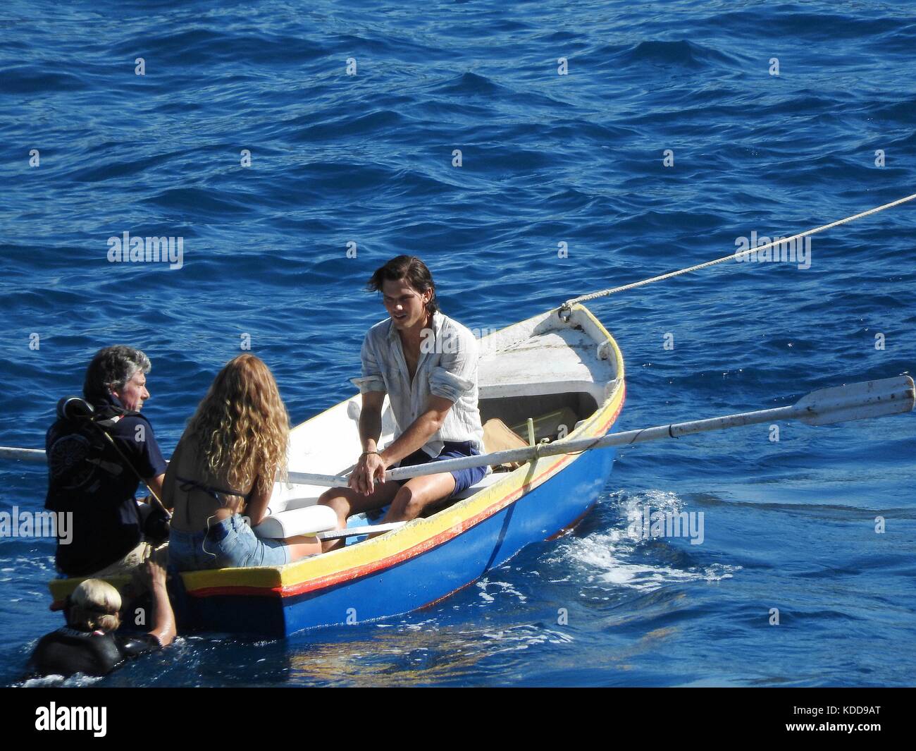 Actor Jeremy Irvine rowing on set of 'Mamma Mia: Here We Go Again!' on ...