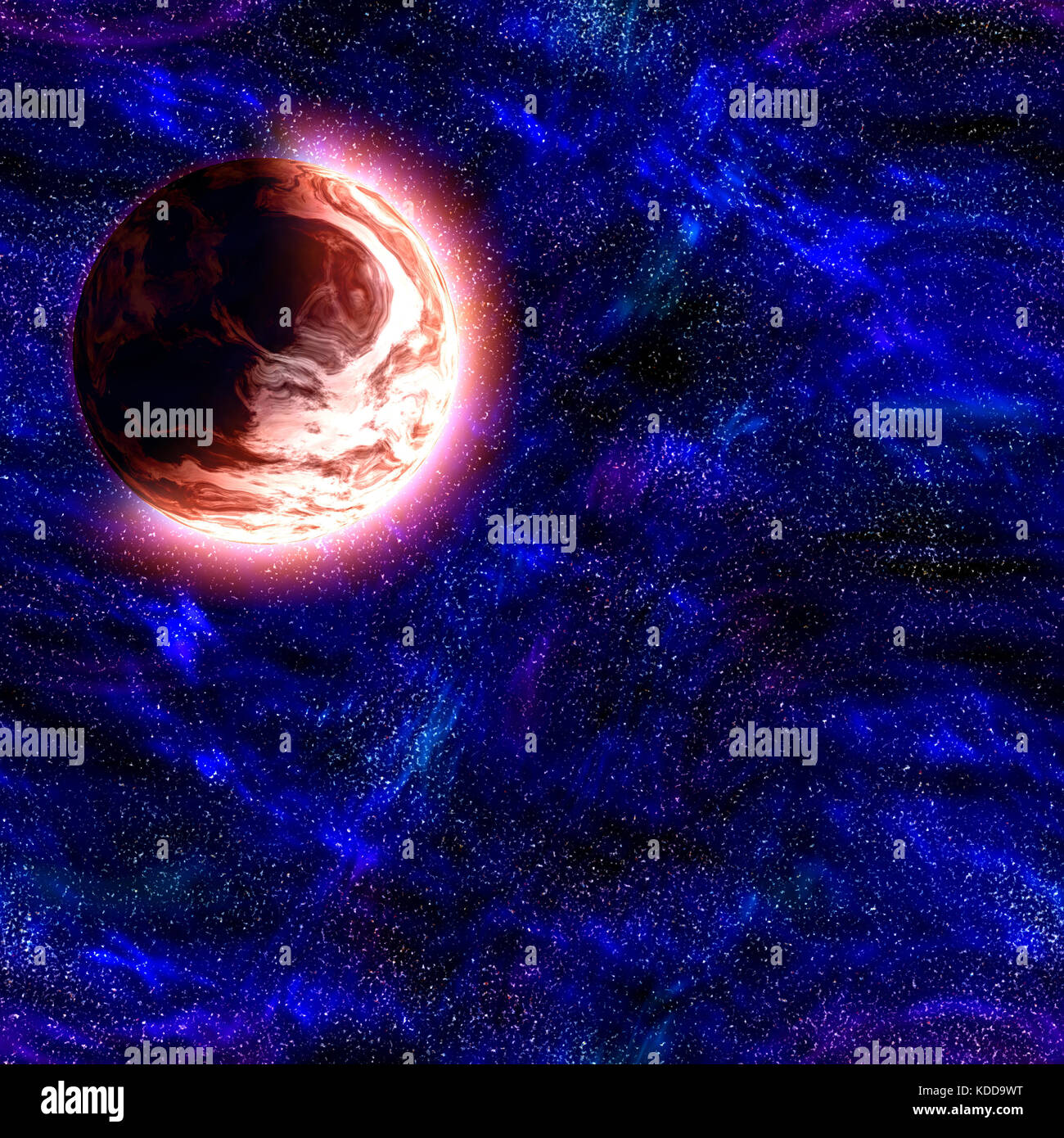 Glowing red planet in a distant galaxy Stock Photo - Alamy