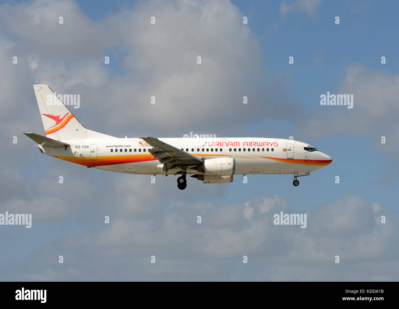 Miami, USA - Surinam Airways passenger jet airplane arrives in Miami on ...