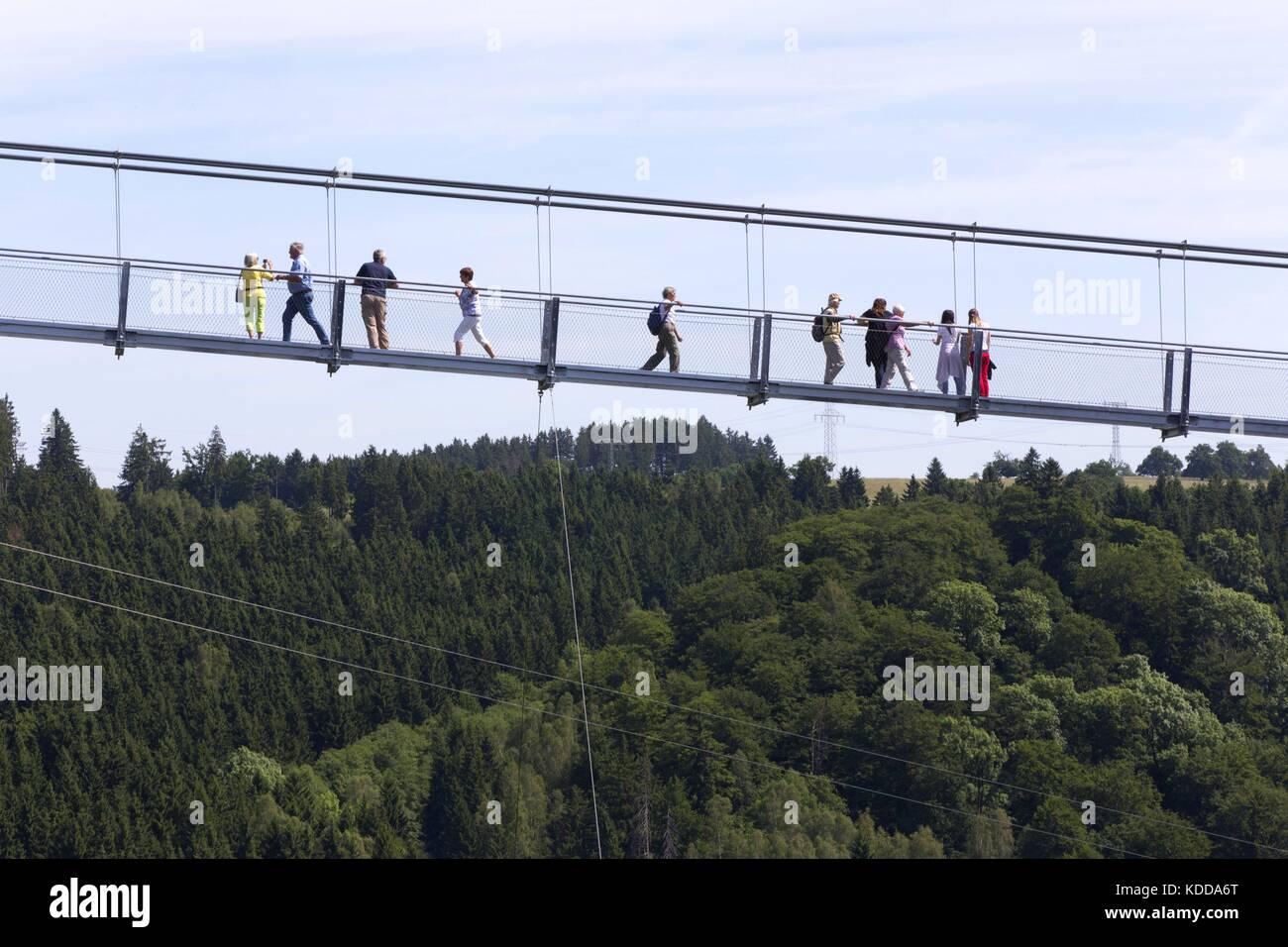 People crossing the rope bridge at Rappbodetalsperre, 11 June 2017 ...