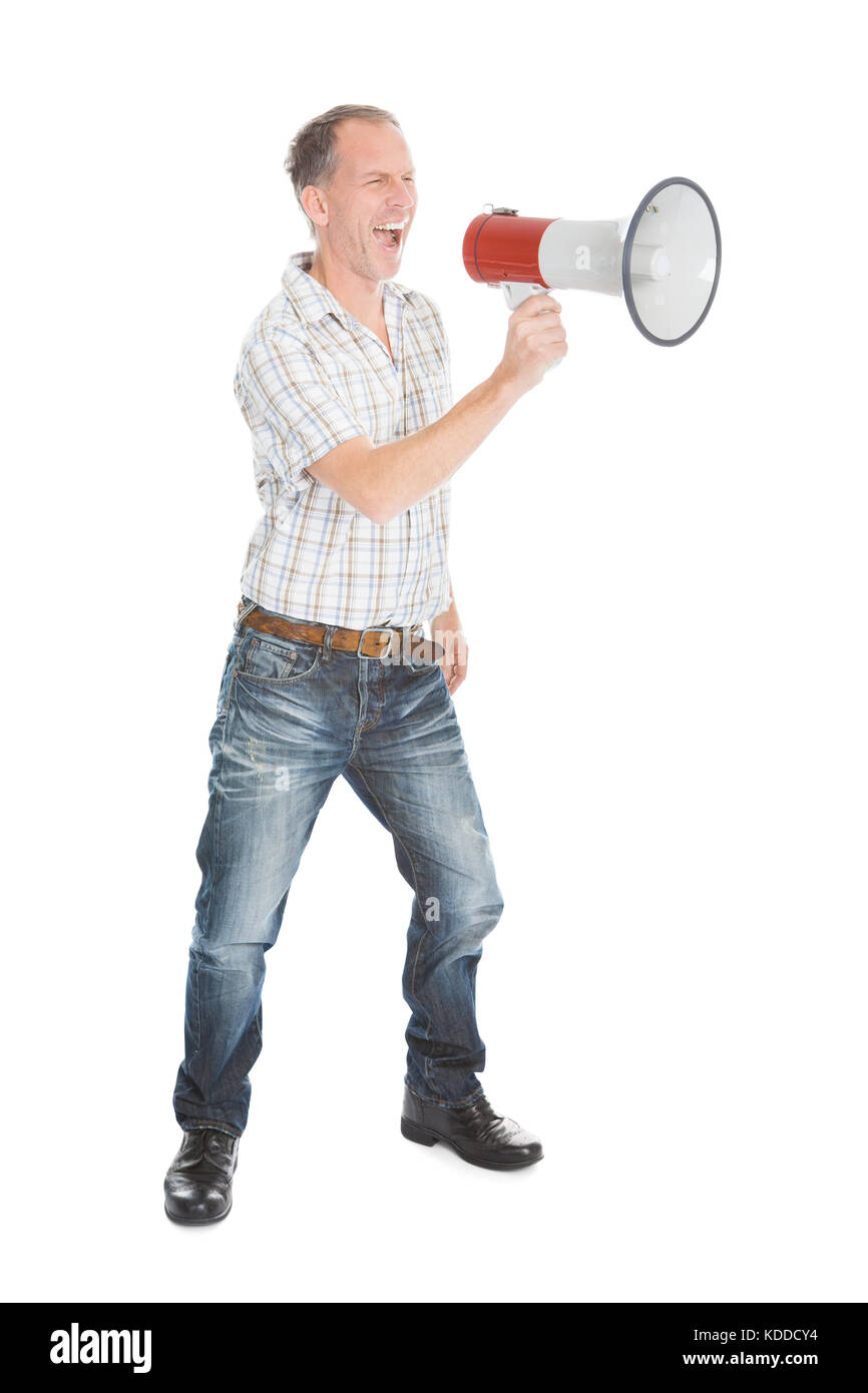 Man shouting through megaphone High Resolution Stock Photography and ...