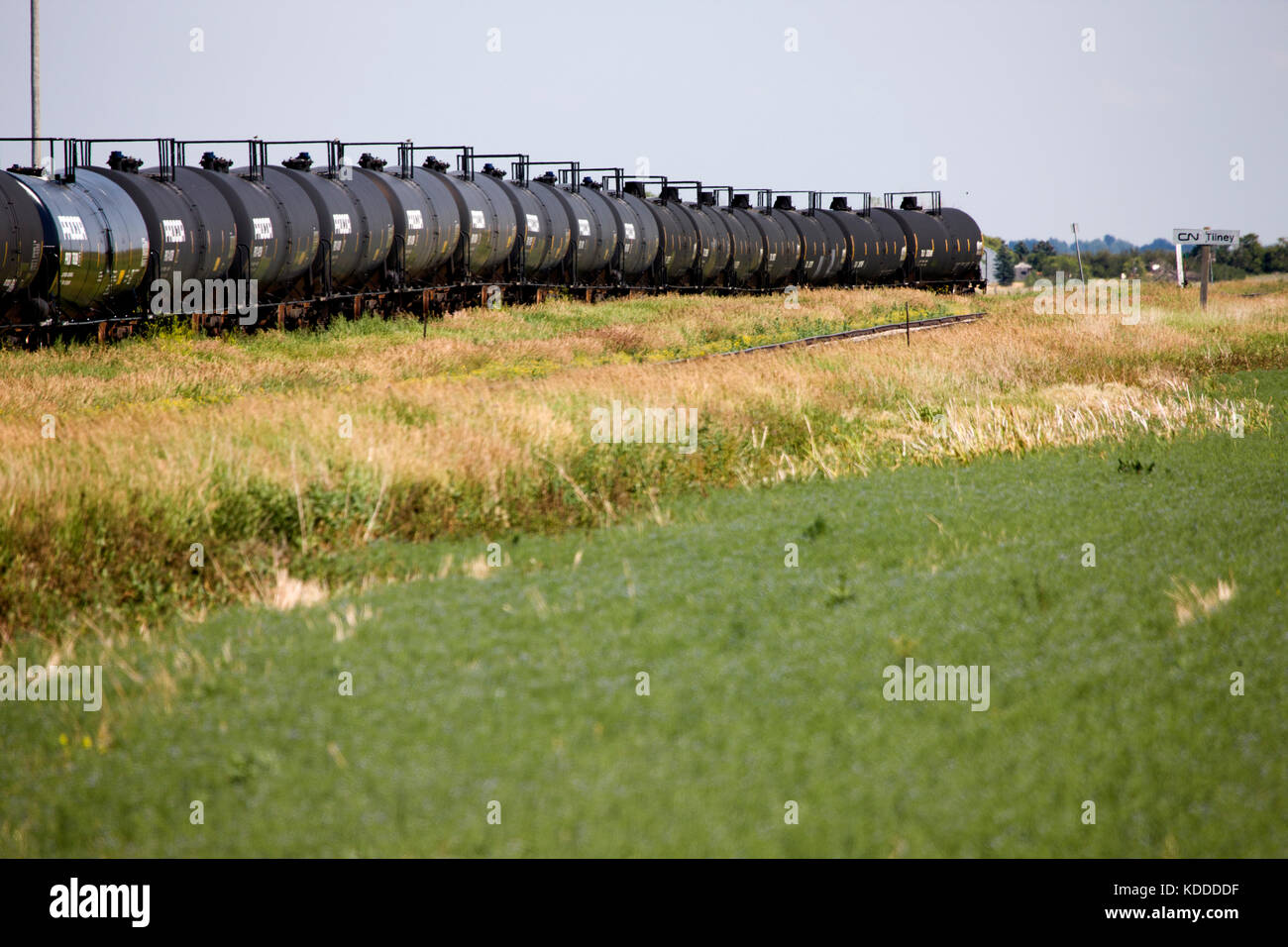 Crude Oil Train Cars tanker rail line Canada Stock Photo - Alamy
