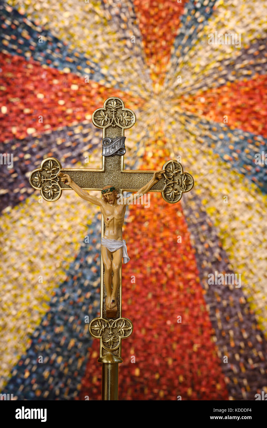 Processional cross of Jesus of Nazareth King of the Jews on brass ...