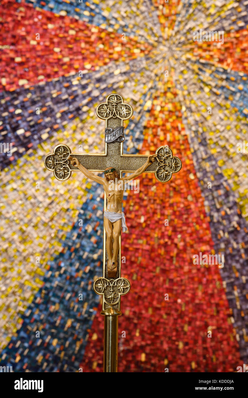 Crucifix of Jesus of Nazareth King of the Jews on brass standard with ...