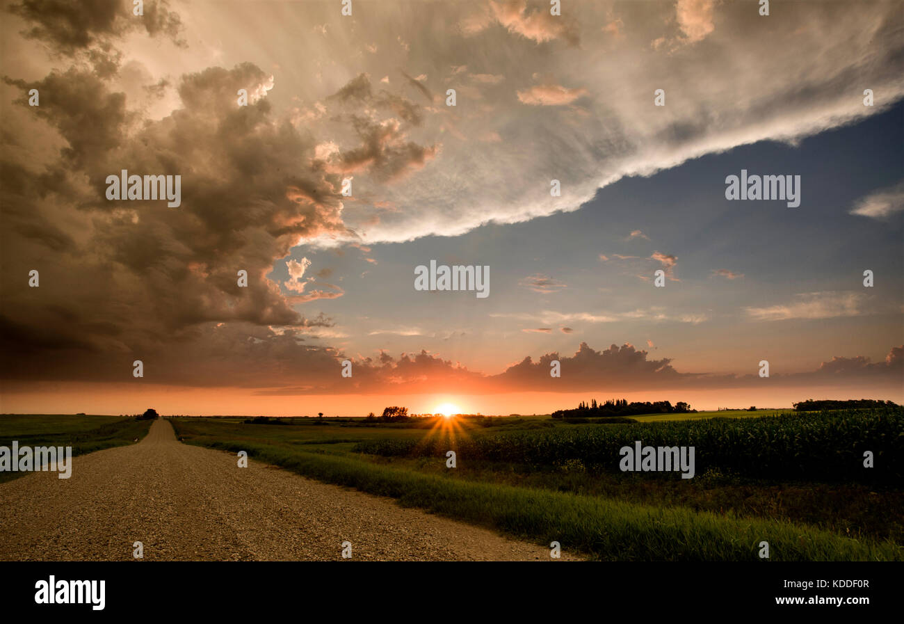 Storm Clouds Canada rural countryside Prairie Scene Sunset Stock Photo ...