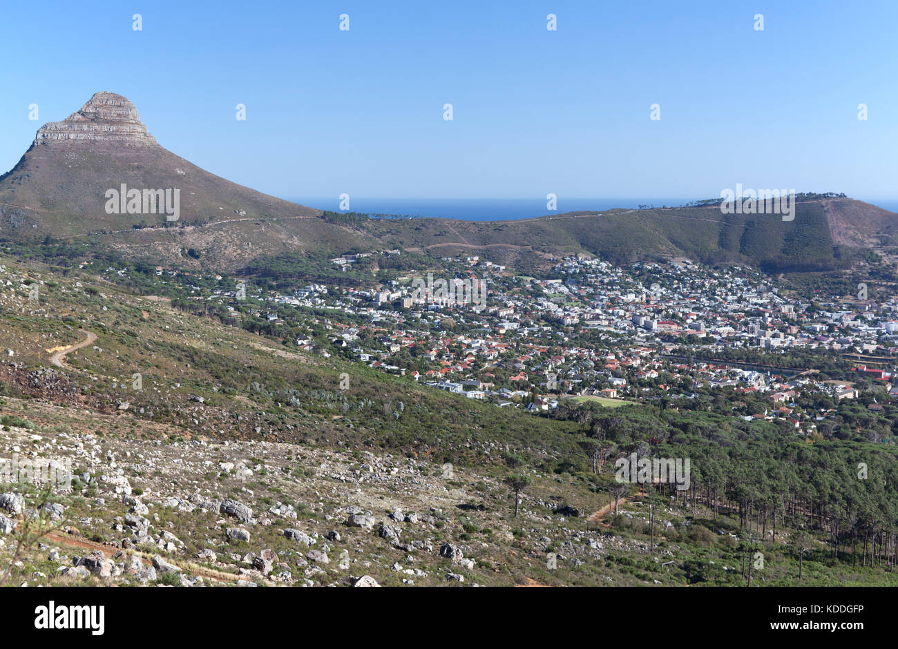 South Africa, Cape Town, looking across to the Lion's Head and the Lion ...