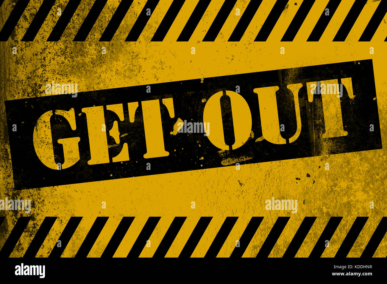 Get out sign yellow with stripes, 3D rendering Stock Photo - Alamy