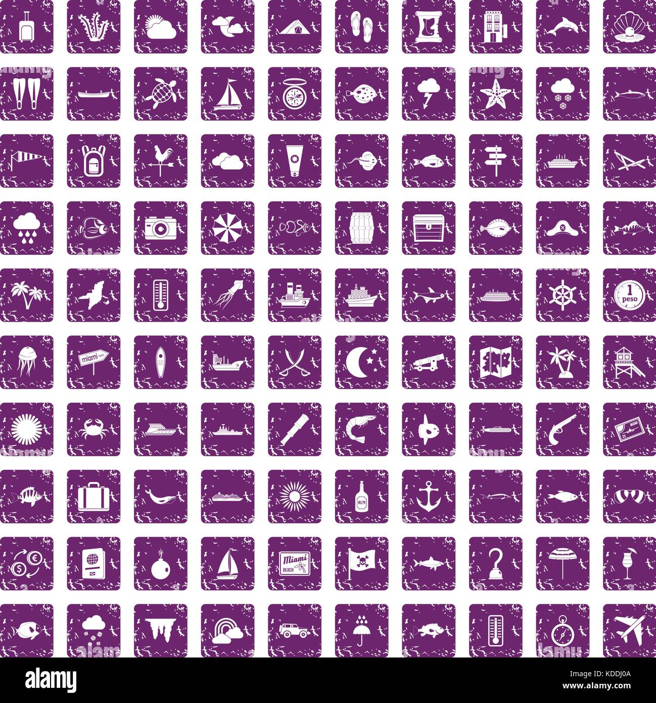 100 marine environment icons set grunge purple Stock Vector Image & Art ...