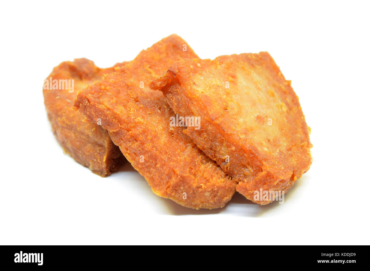 Pan fried slices of luncheon meat isolated on white background Stock ...