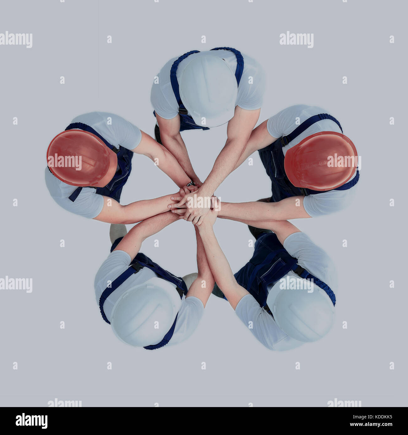 Large group of workers standing in circle top view Stock Photo - Alamy