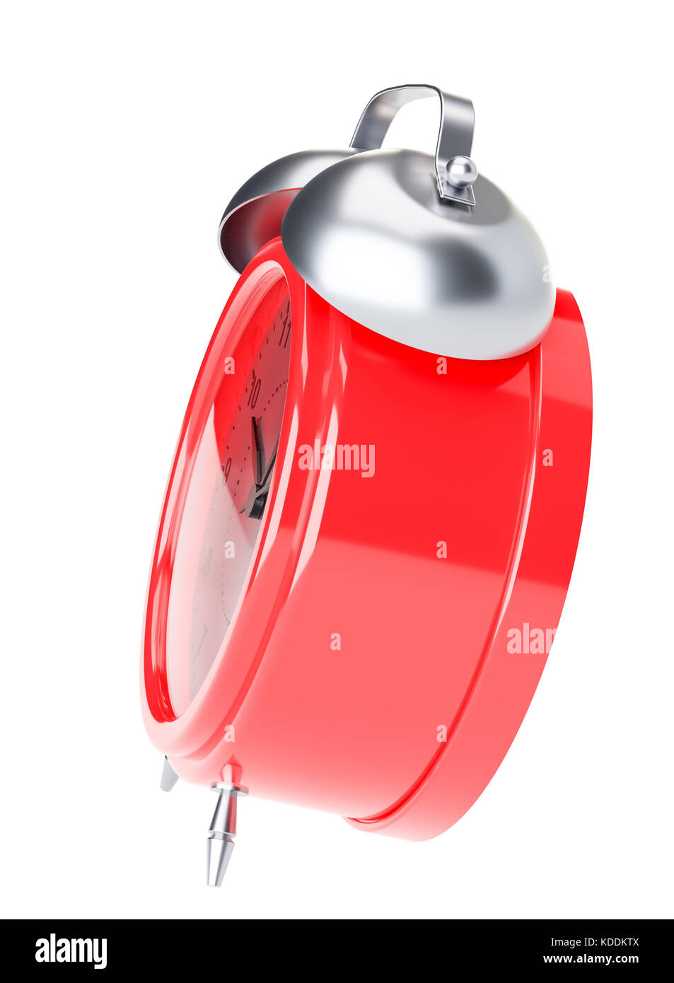 Red alarm clock. Side view. Isolated Stock Photo - Alamy