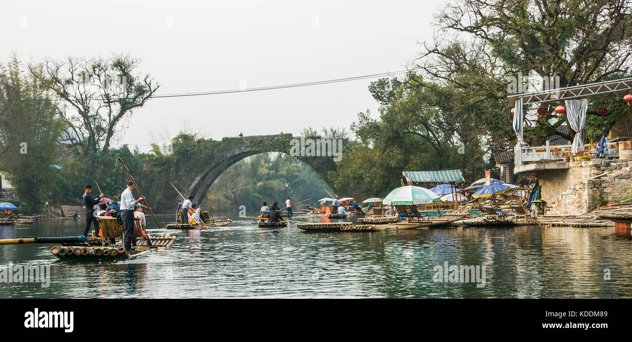 Guilin, China - Jan 29, 2013: Tourists taking bamboo raft rides during ...
