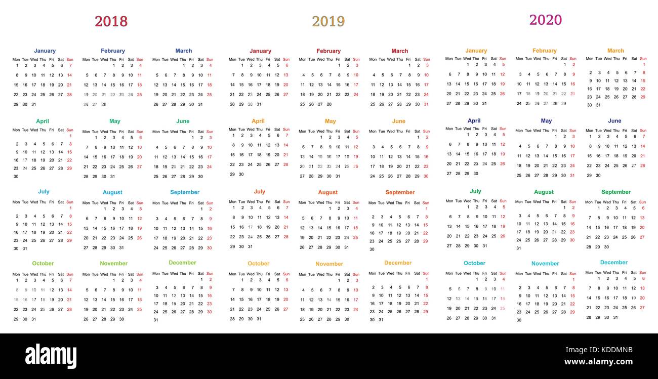 12 months Calendar Design 2018-2019-2020 printable and editable Stock ...