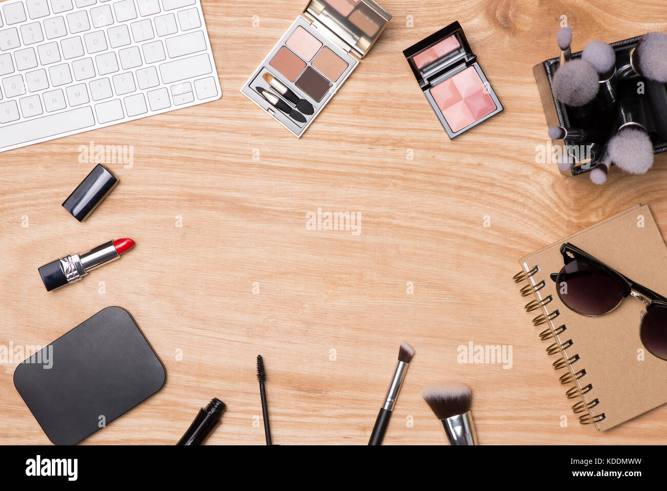 Top view of cosmetics and female accessories. Woman Essentials Stock ...