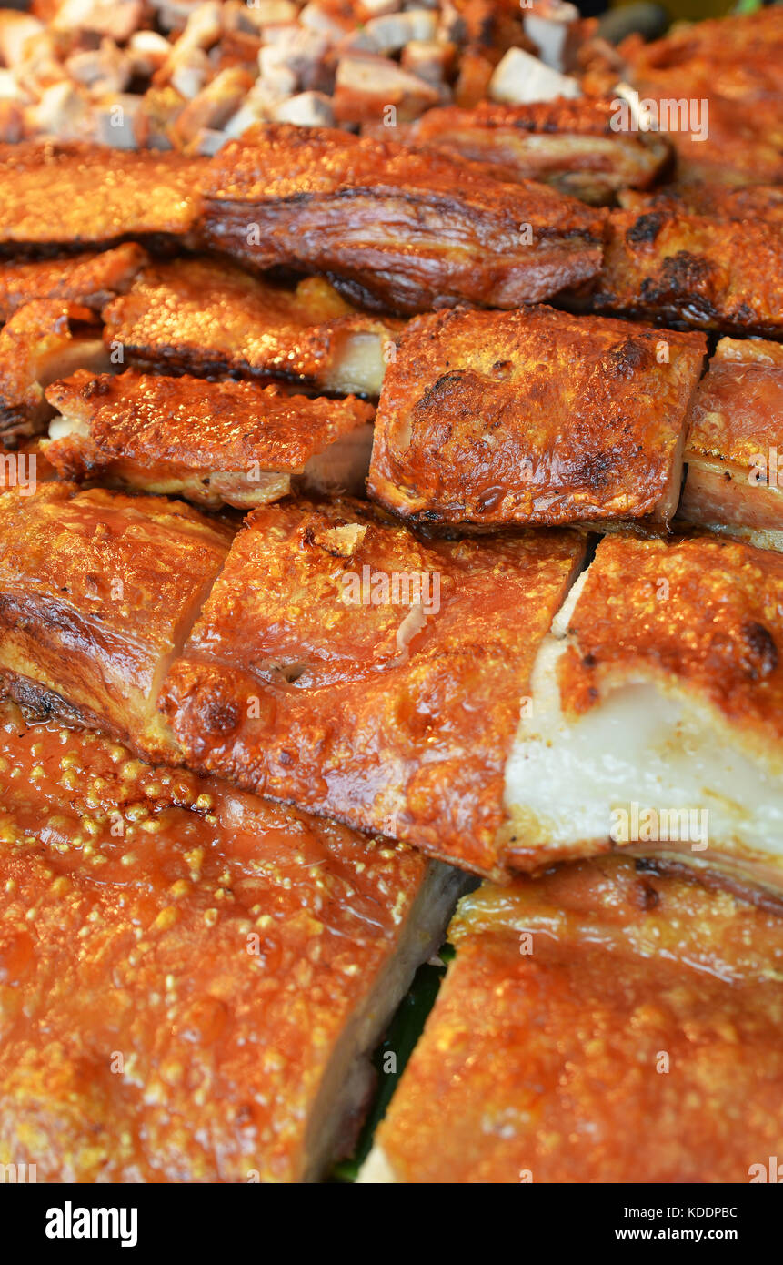 Crispy pork sold on the market in Bangkok, Thailand Stock Photo - Alamy
