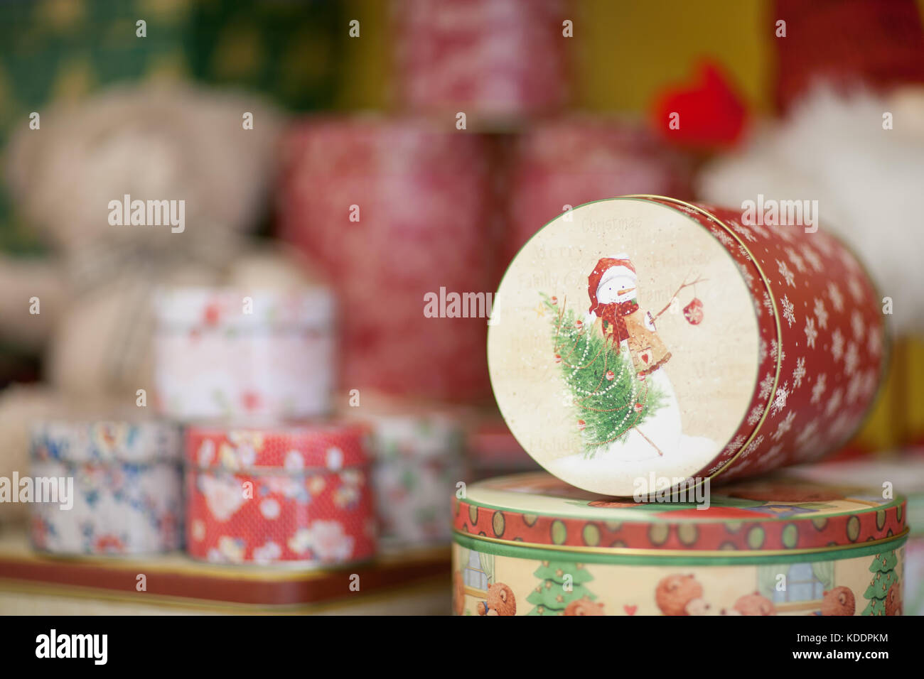 Christmas Gift round box closeup on the blurry background Stock Photo ...