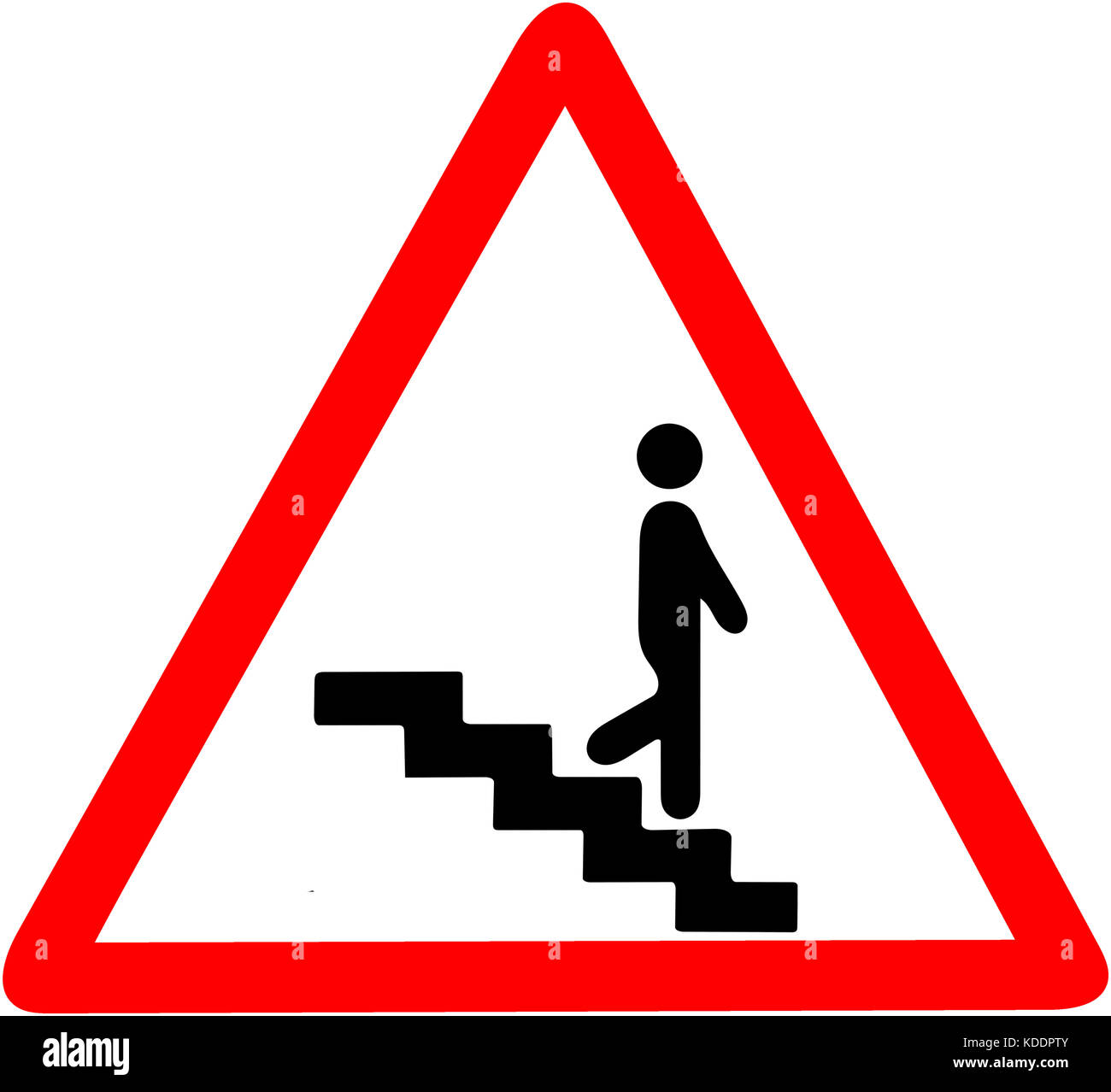 Stairs ladder steps warning security road sign. Red warning symbol sign ...
