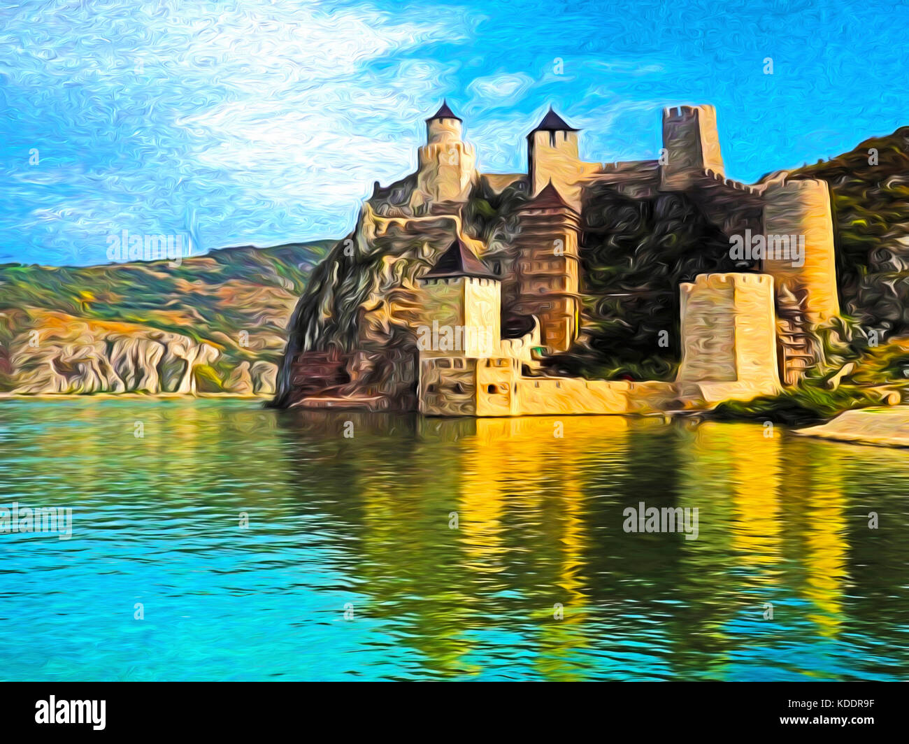 Golubac Fortress guarding the Iron Gate gorge of the Danube River in ...