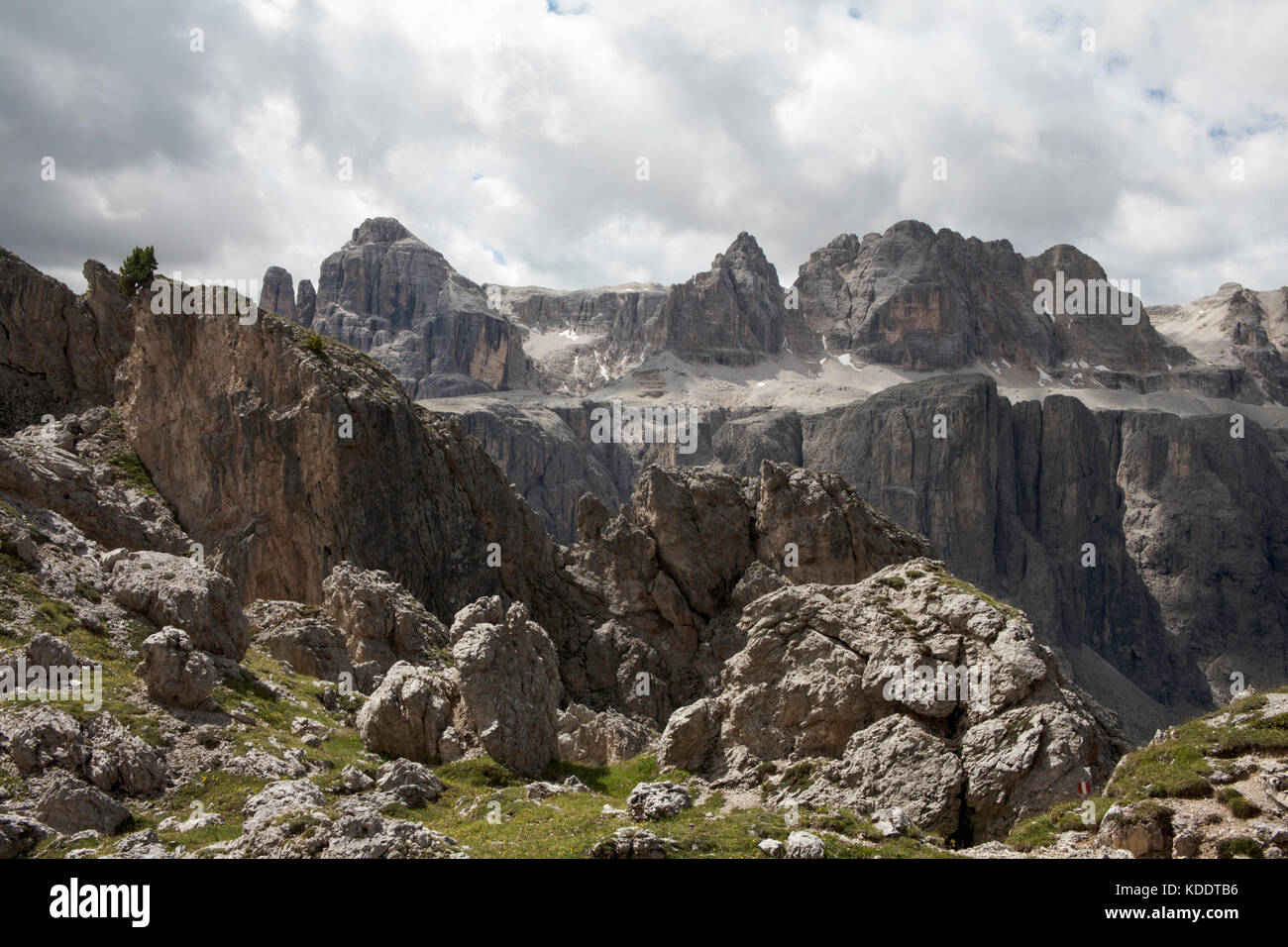 The Sella Gruppe or Gruppo Del Sella a view from near the Passo Gardena ...
