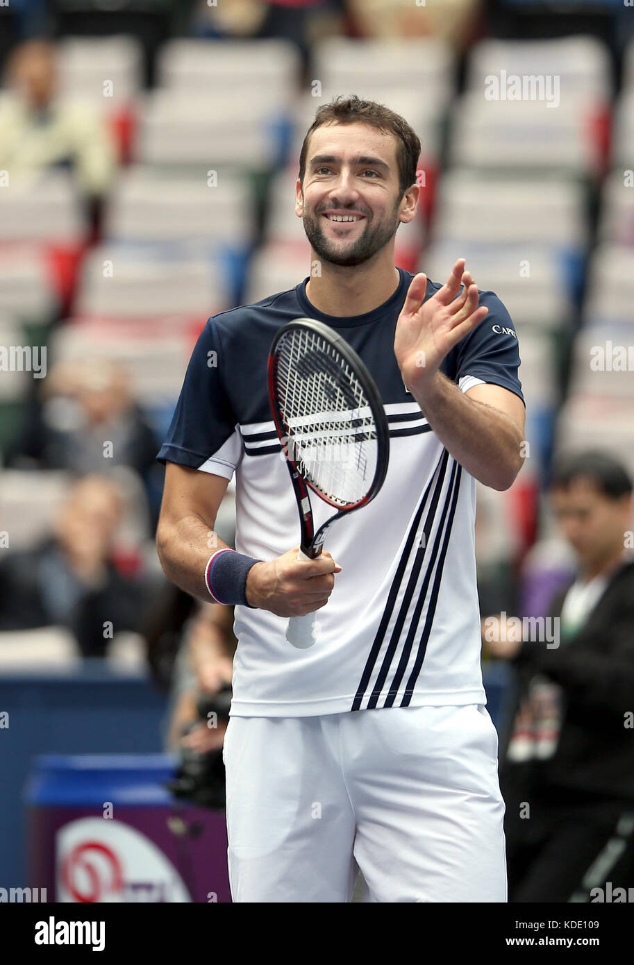 Shanghai, China. 13th Oct, 2017. Marin Cilic of Croatia celebrates ...