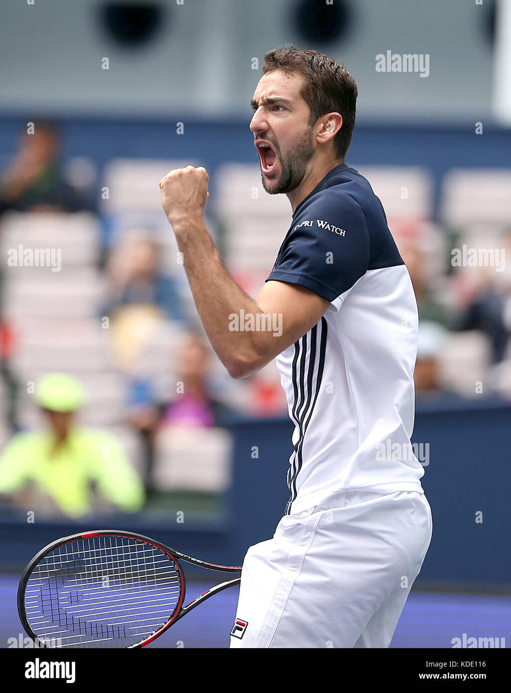 Shanghai, China. 13th Oct, 2017. Marin Cilic of Croatia celebrates ...