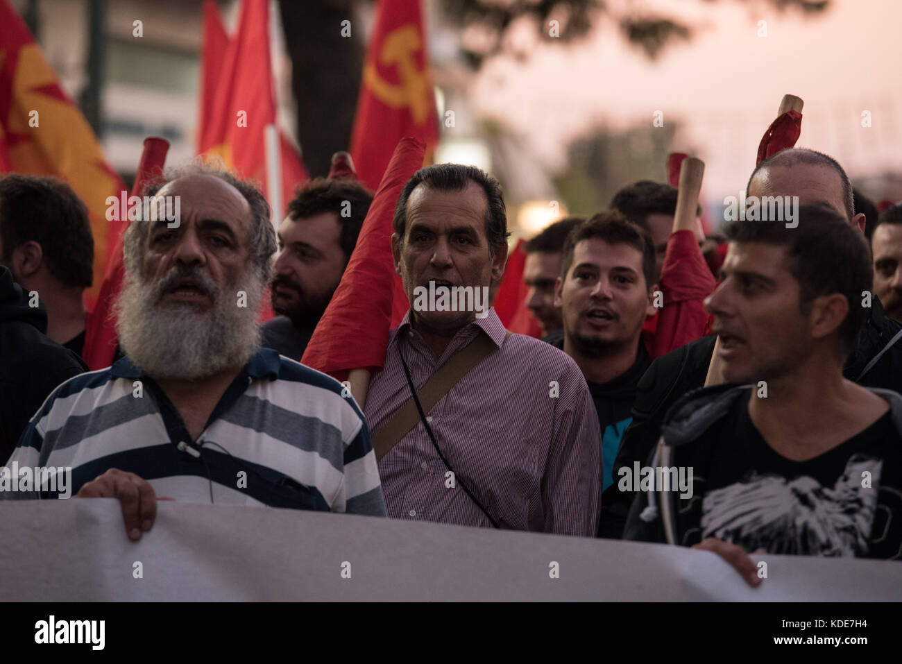 Athens, Greece. 13th Oct, 2017. Protesters shout slogans against ...