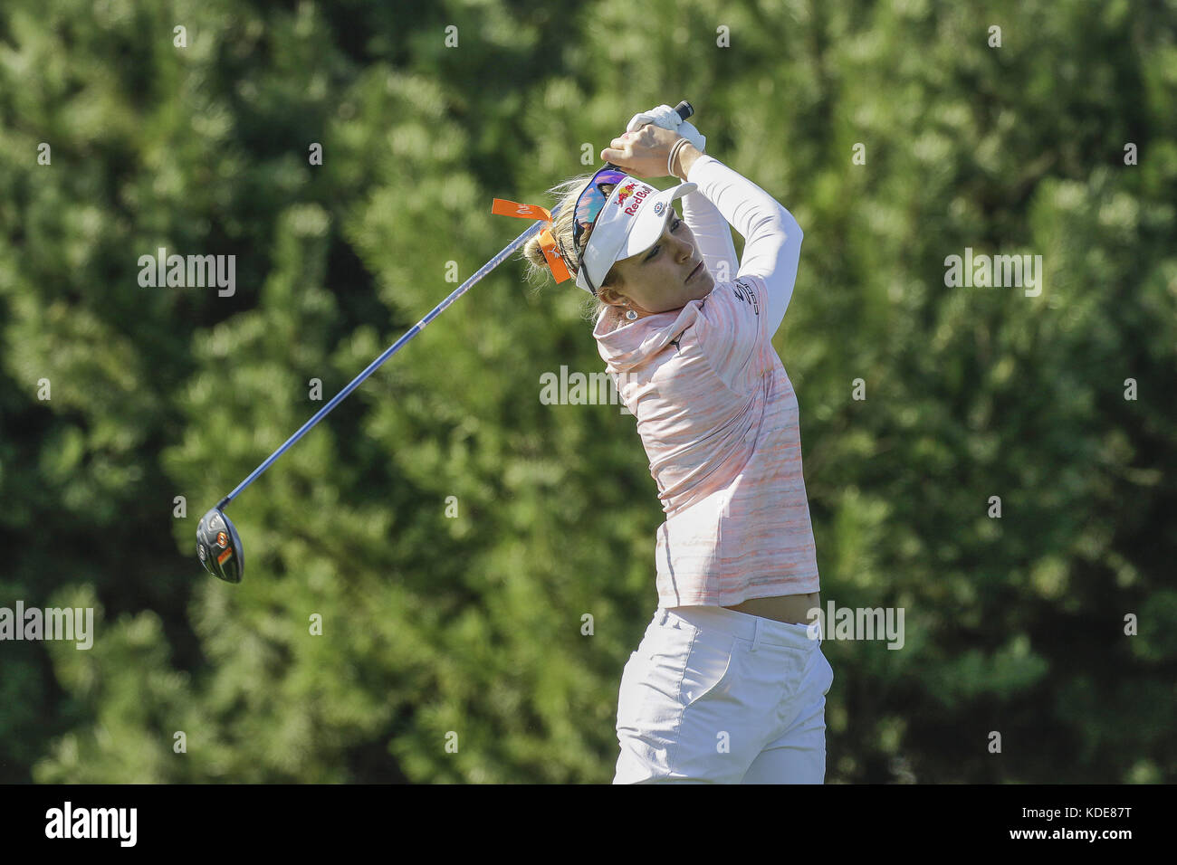 Incheon, South Korea. 13th Oct, 2017. Lexi Thompson of USA action on the 2th tee during an KEB ...