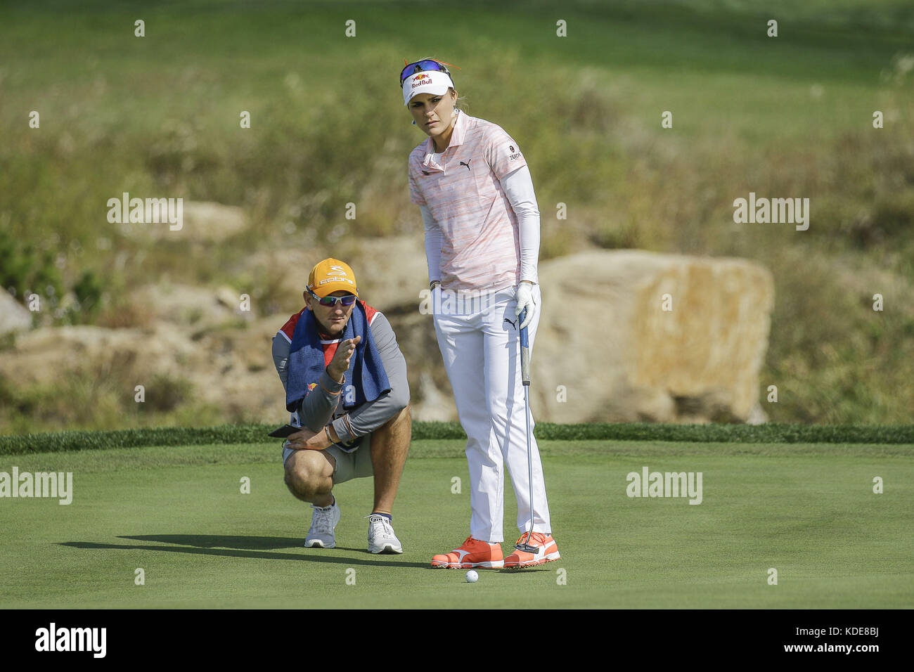 Incheon, South Korea. 13th Oct, 2017. Lexi Thompson of USA action on the 6th hall during an KEB ...