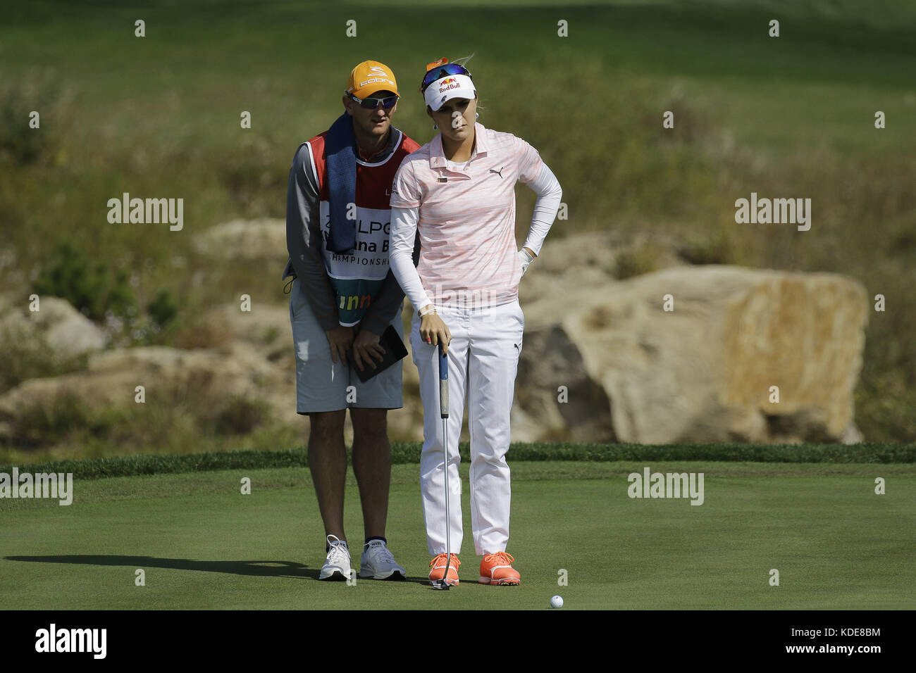 Incheon, South Korea. 13th Oct, 2017. Lexi Thompson of USA action on the 6th hall during an KEB ...