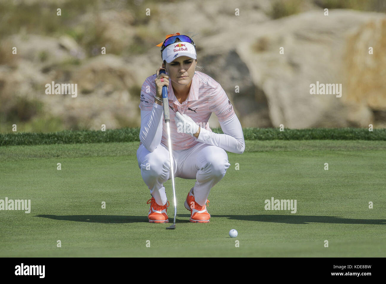 Incheon, South Korea. 13th Oct, 2017. Lexi Thompson of USA action on the 6th hall during an KEB ...
