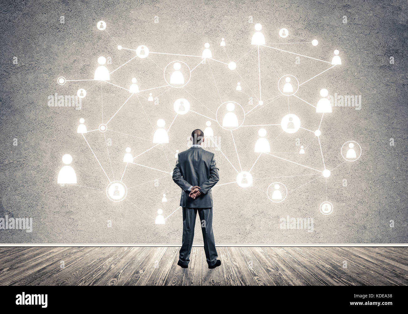 Connection lines drawn on concrete wall as symbol for networking Stock ...