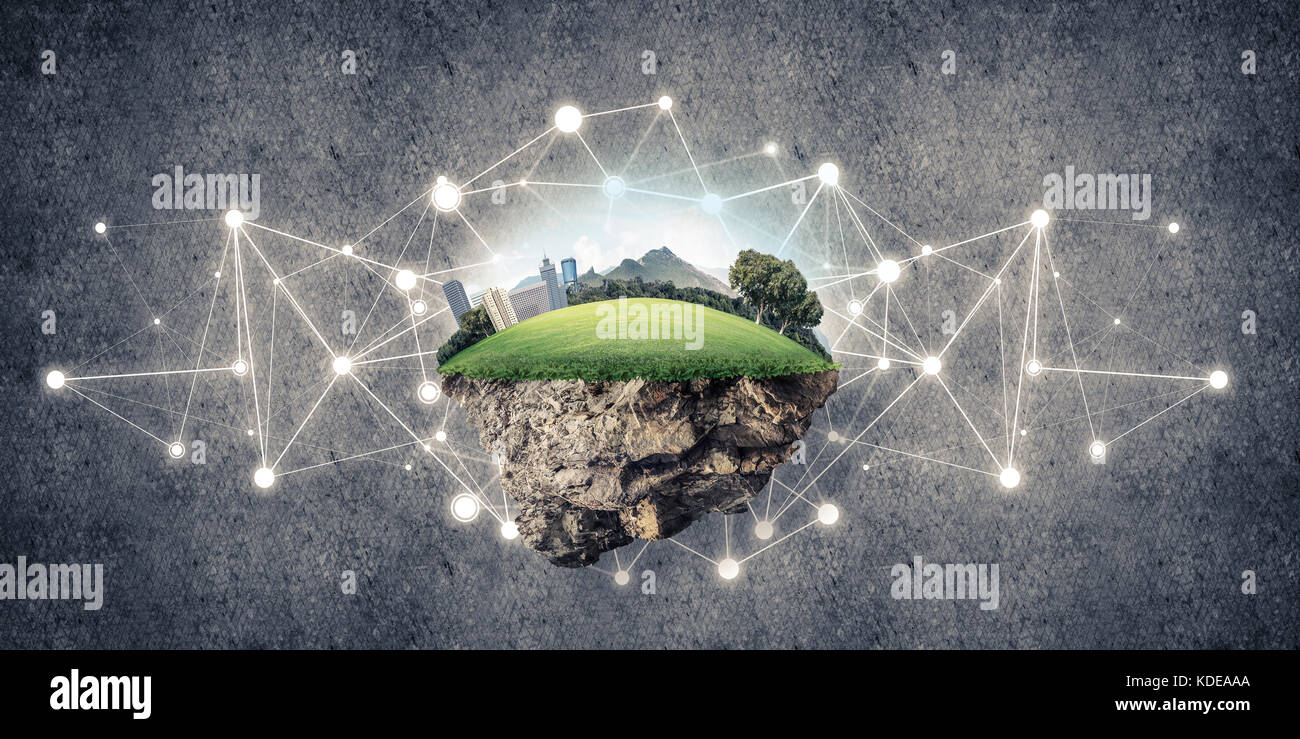 Concept of modern networking technologies and eco green construc Stock ...