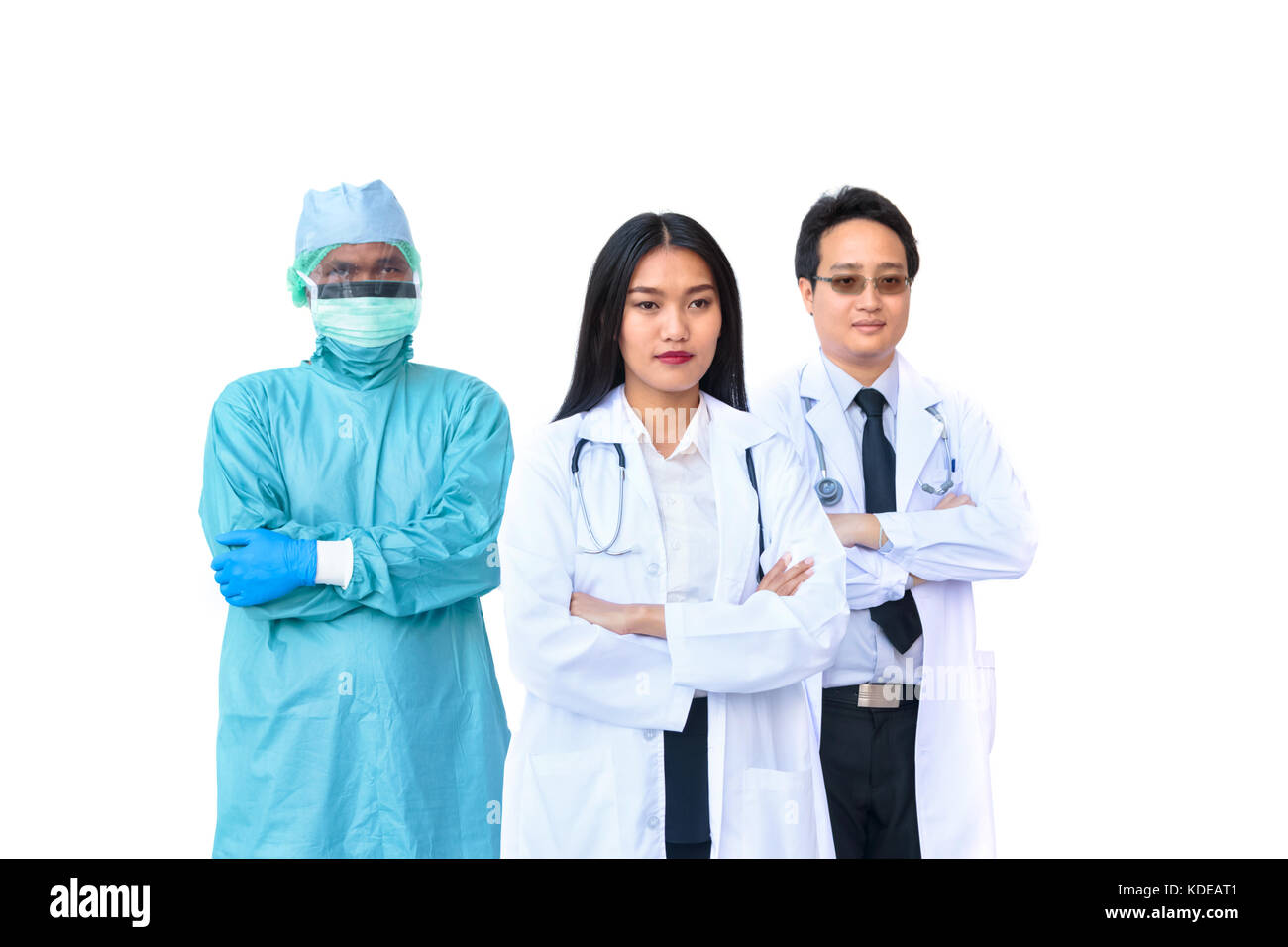 Medical team standing with arms crossed isolate on white Stock Photo - Alamy