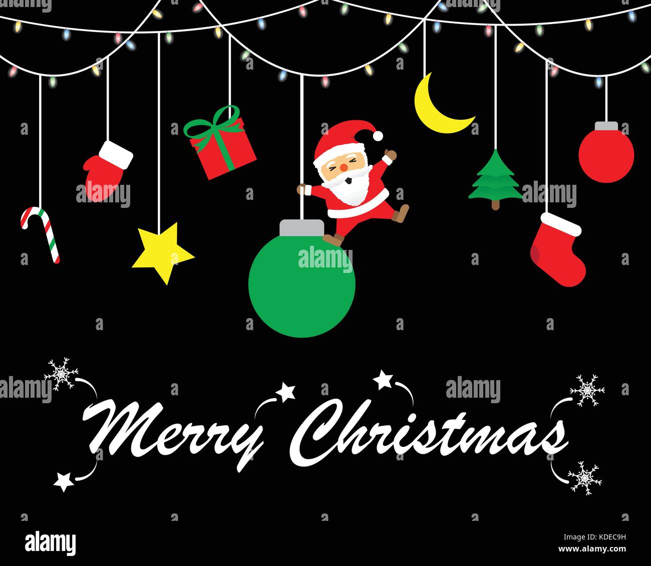 Merry Christmas, Happy Chubby Santa Claus Is Swinging From A Green Ball ...