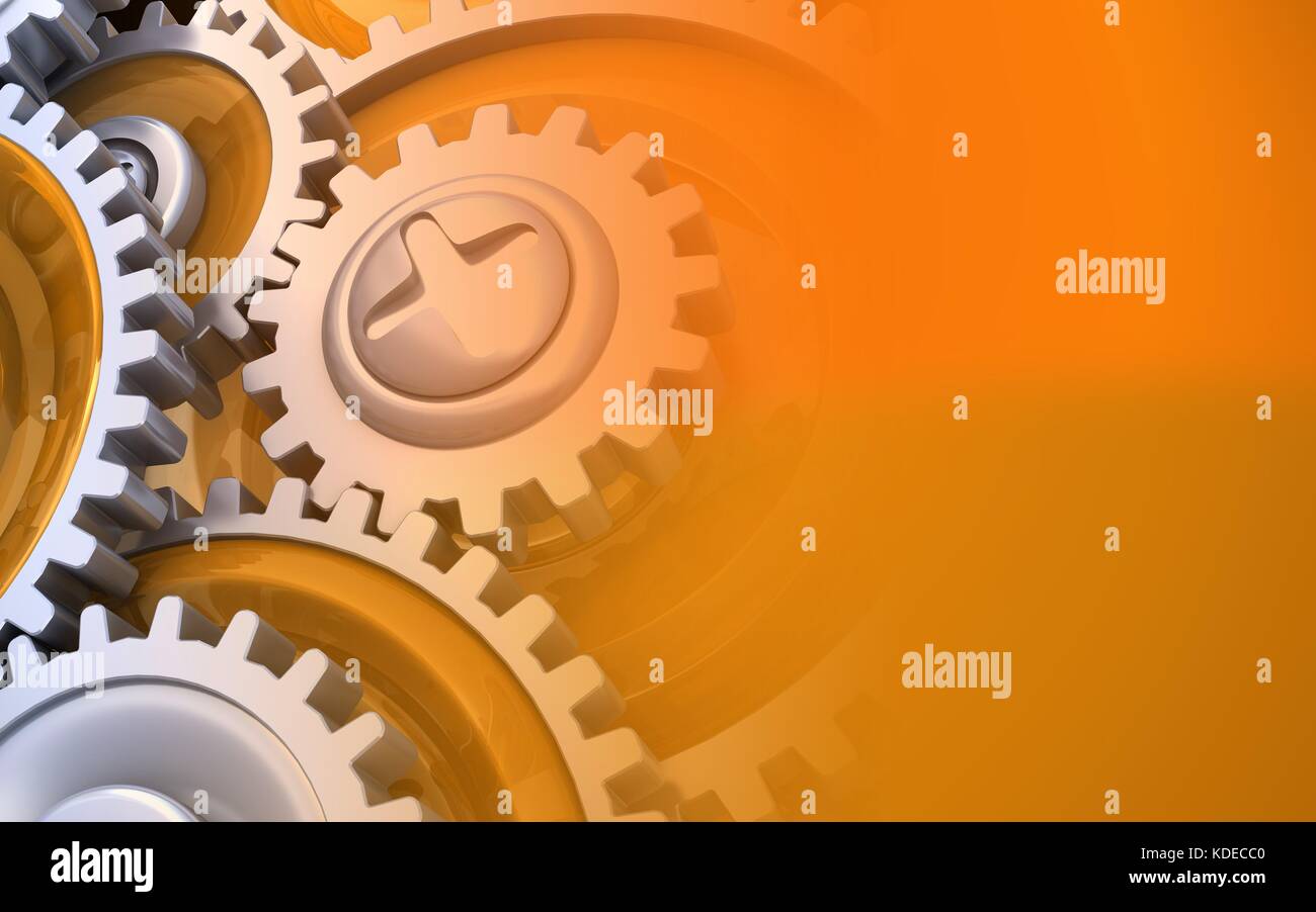 3d illustration of over orange background with gears Stock Photo - Alamy