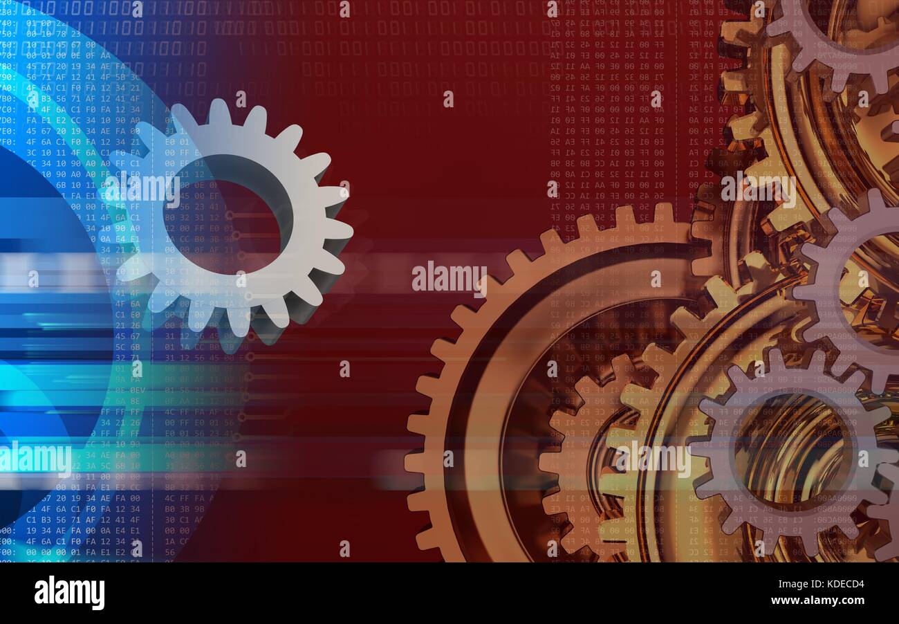 3d illustration of gear over red background with gears system Stock ...