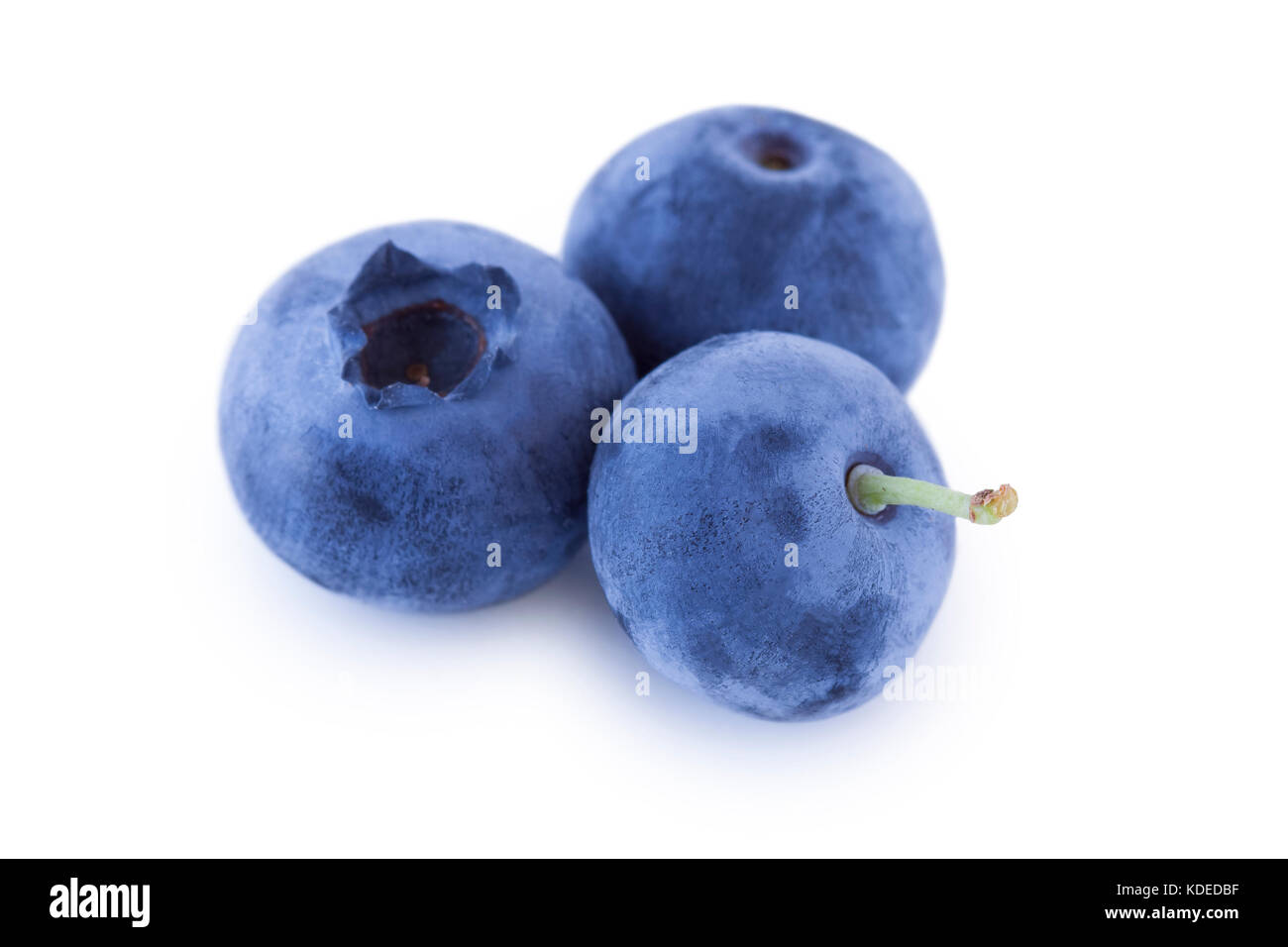 Three blueberries isolated on white background, fruits closeup Stock ...