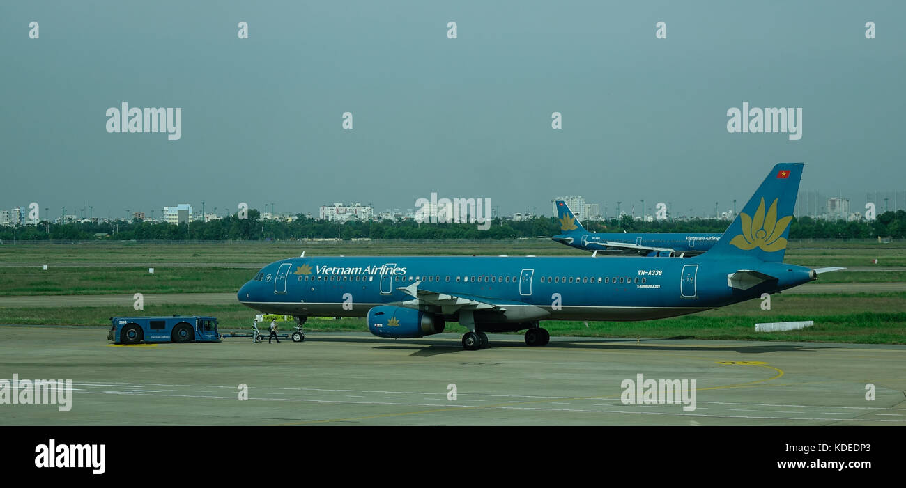 Saigon, Vietnam - Jan 2, 2017. An aircarft on runway at Tan Son Nhat ...