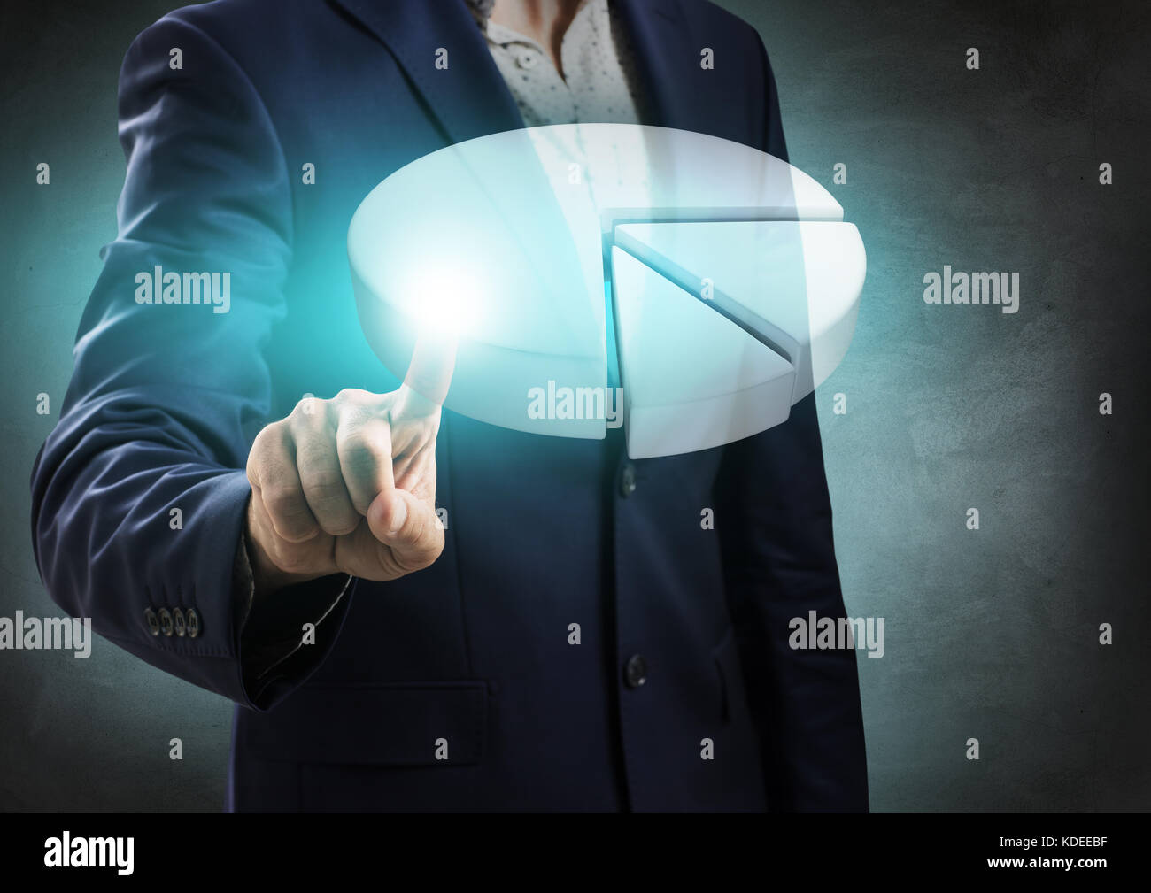 Businessman hand showing white digital pie graph Stock Photo - Alamy