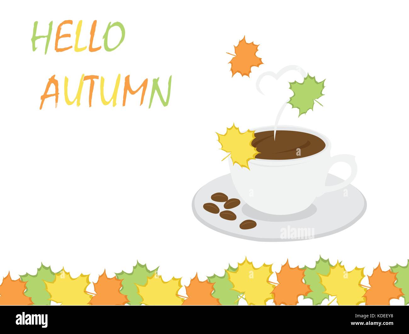 Hello Autumn coffee cup and leaf background for autumn background Stock ...