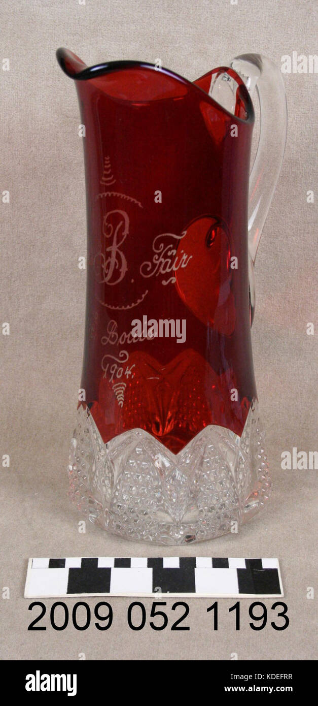 Ruby Flash Tall Pitcher With Diamond Pattern on Bottom Inscribed With a ...