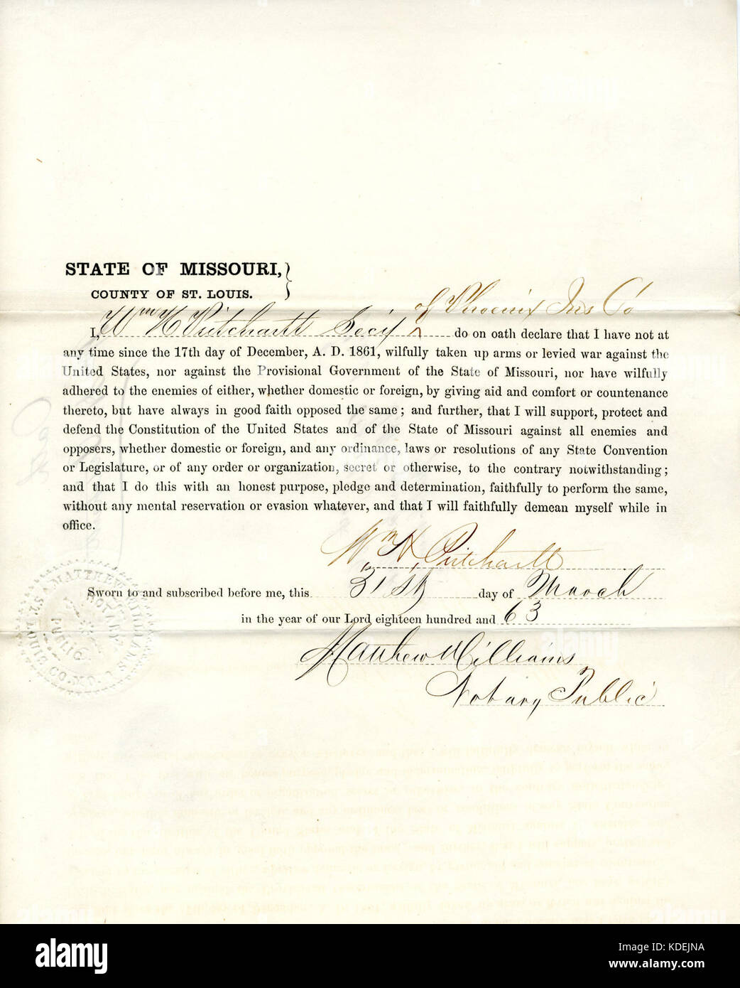 Loyalty oath of Wm. H. Pritchartt of Missouri, County of St. Louis ...