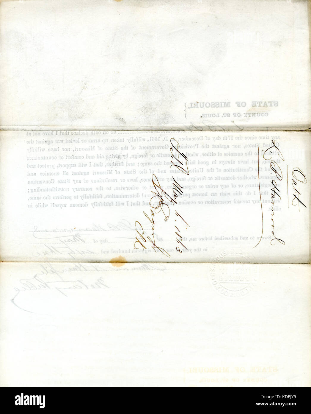 This historical document shows the loyalty oath taken by L. B. Harwood ...