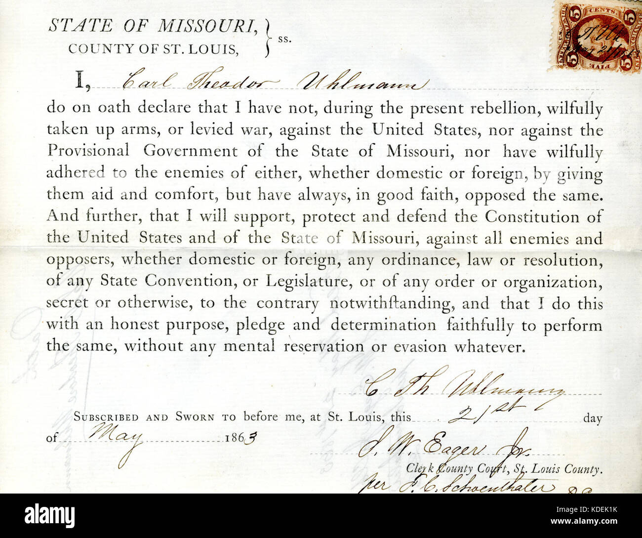 Loyalty oath of Carl Theodore Uhlmann of Missouri, County of St. Louis ...