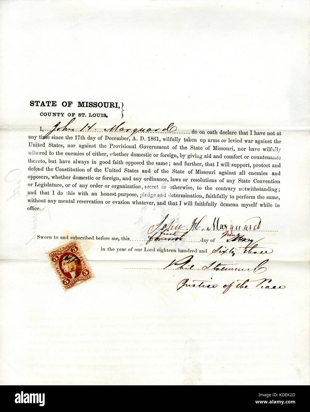The loyalty oath of John H. Marquard, taken in St. Louis County ...