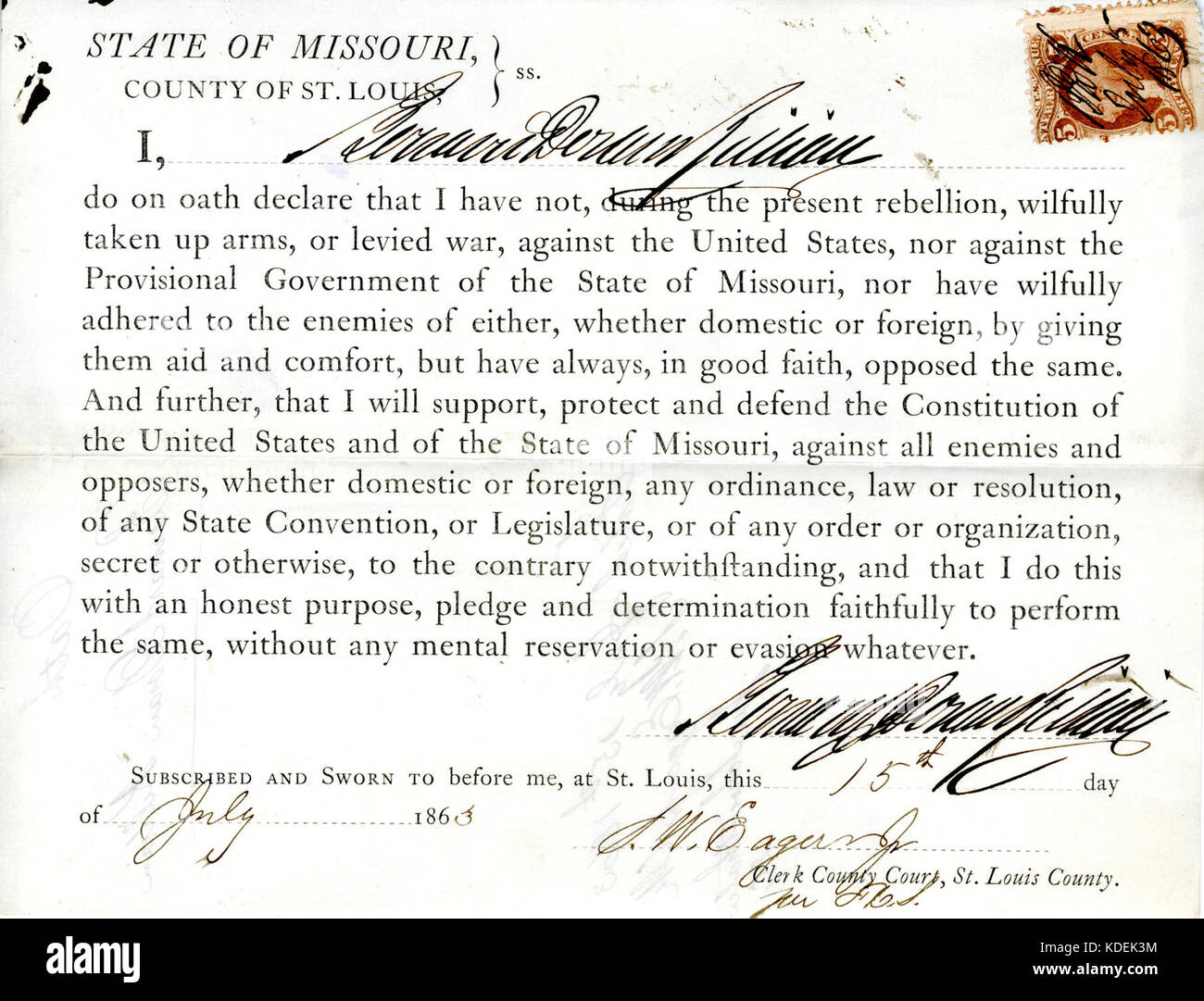 Loyalty oath of Bernard Doran Killian of Missouri, County of St. Louis ...
