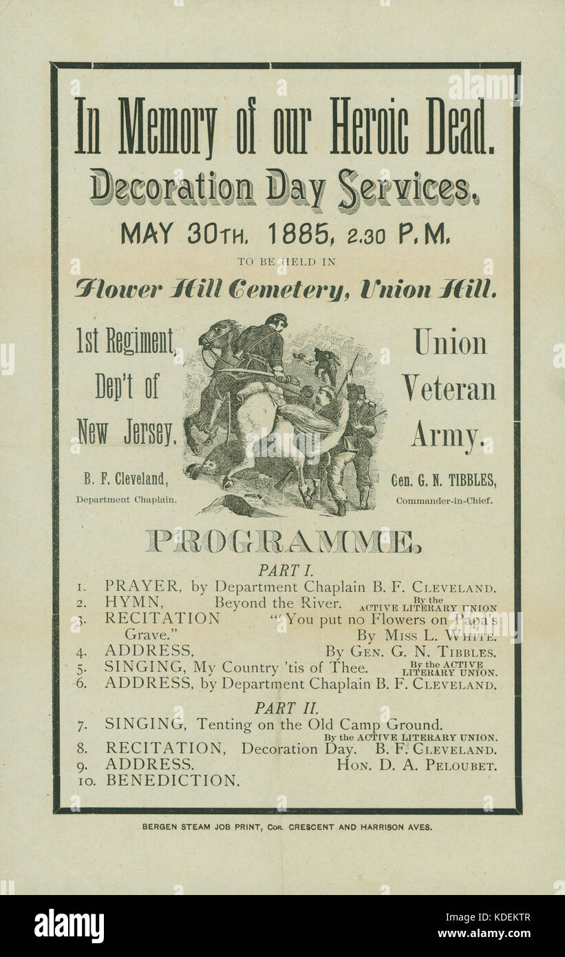 Program for Decoration Day Services, May 30, 1885 Stock Photo - Alamy
