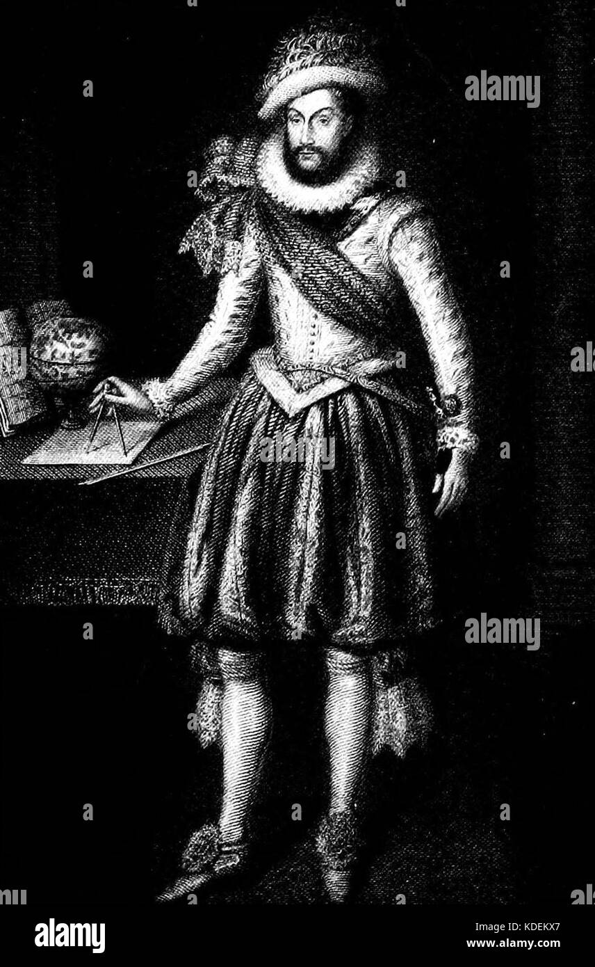 Portrait of Sir Walter Raleigh, illustrating garters and roses ...