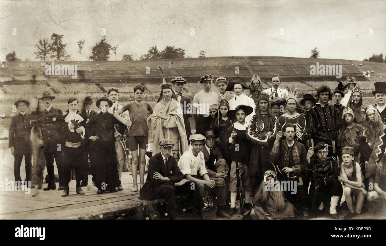 Portion of Pageant and Masque panorama photo showing crew and assorted ...